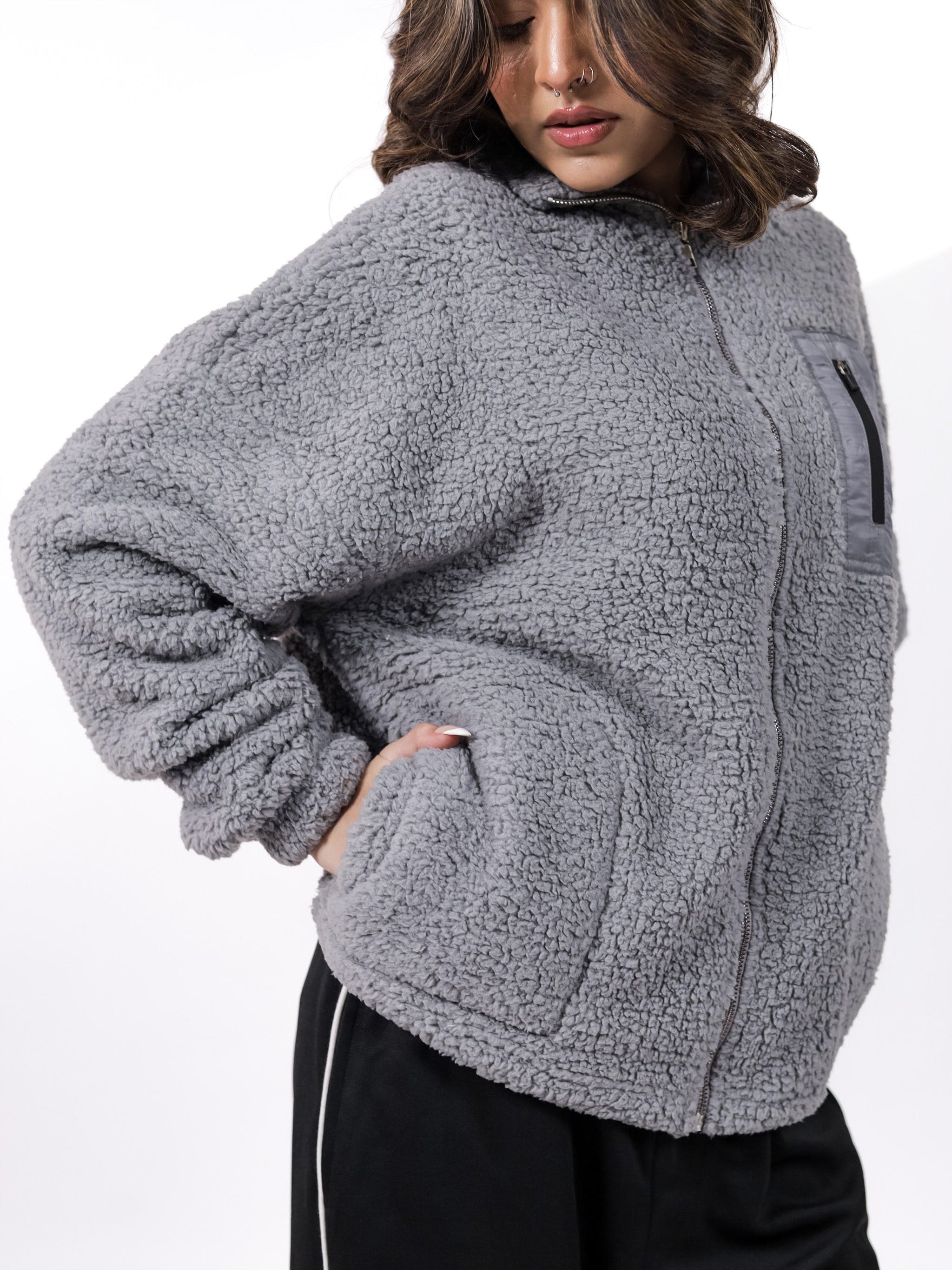 Grey Sherpa Jacket – Drap